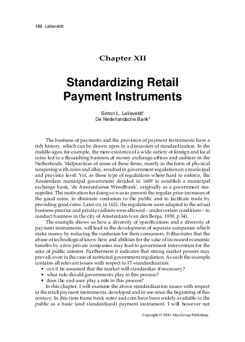 (PDF) Standardizing Retail Payment Instruments
