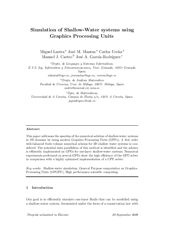 (PDF) Simulation of shallow-water systems using graphics processing units