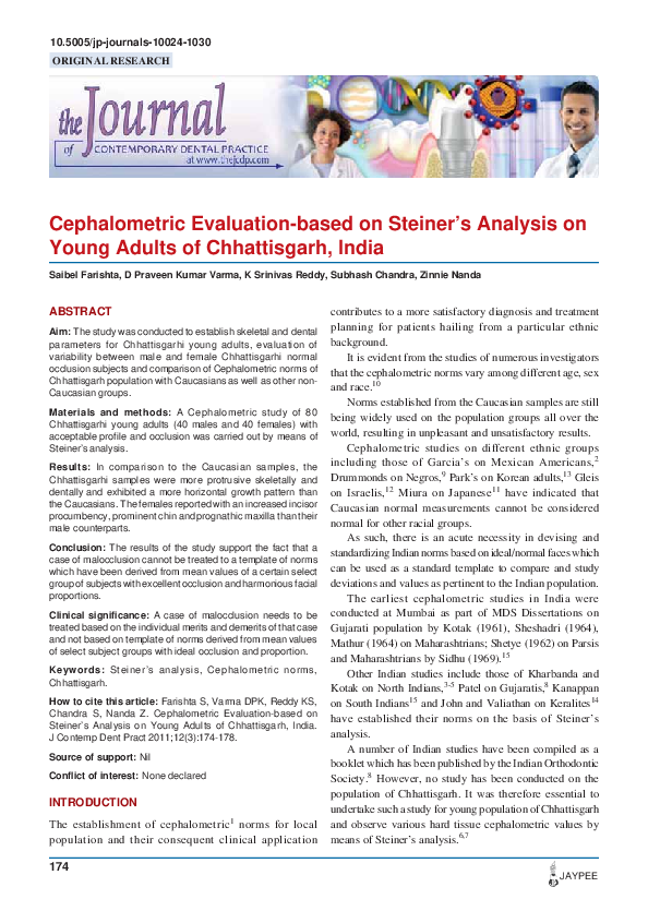 (PDF) Cephalometric Evaluation-based on Steiner's Analysis on Young ...