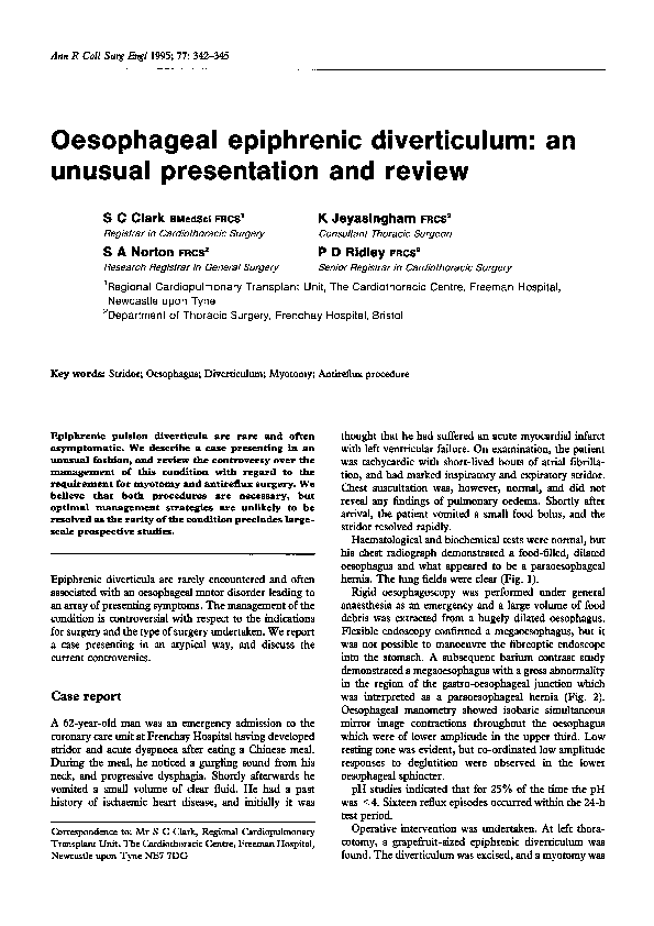 (PDF) Oesophageal epiphrenic diverticulum: an unusual presentation and review