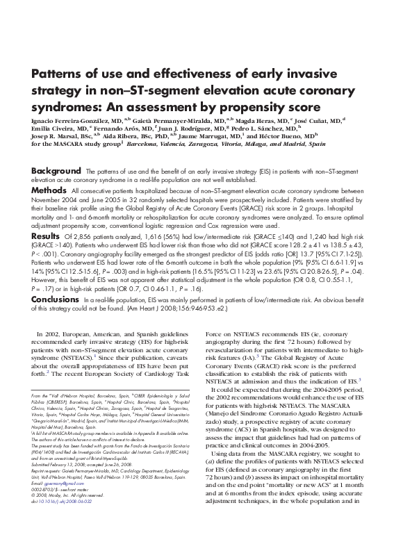 (PDF) Patterns of use and effectiveness of early invasive strategy in non–ST-segment elevation ...