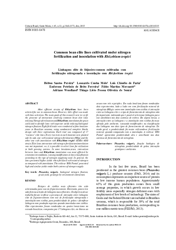 (PDF) Common bean elite lines cultivated under nitrogen fertilization and inoculation with ...