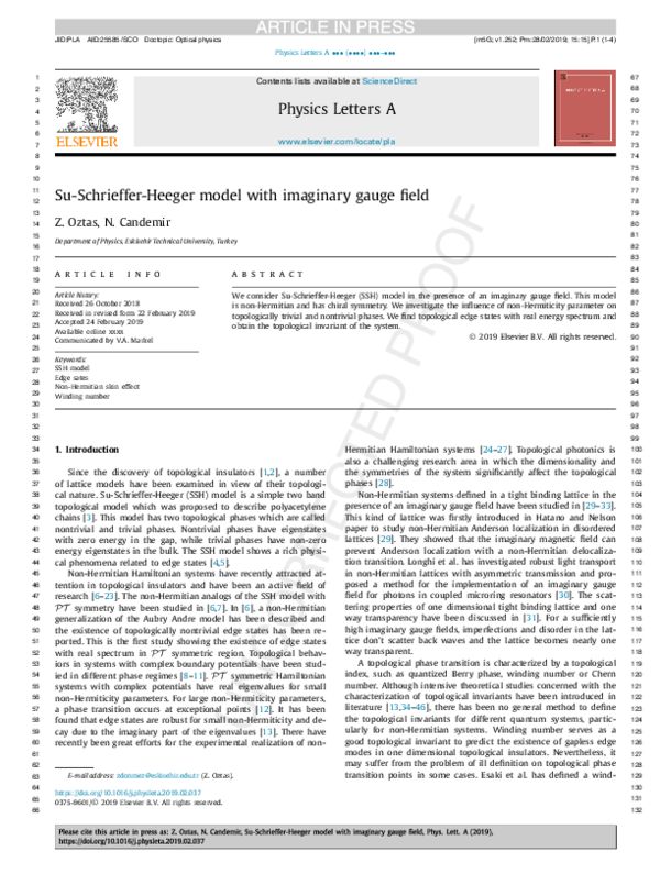(PDF) Su-Schrieffer-Heeger model with imaginary gauge field
