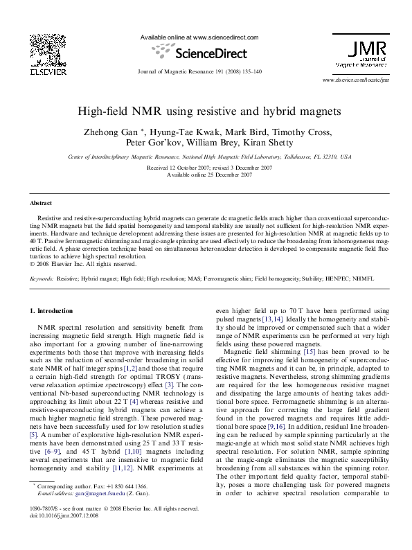 (PDF) High-field NMR using resistive and hybrid magnets