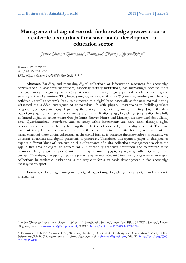 (PDF) Management of digital records for knowledge preservation in ...