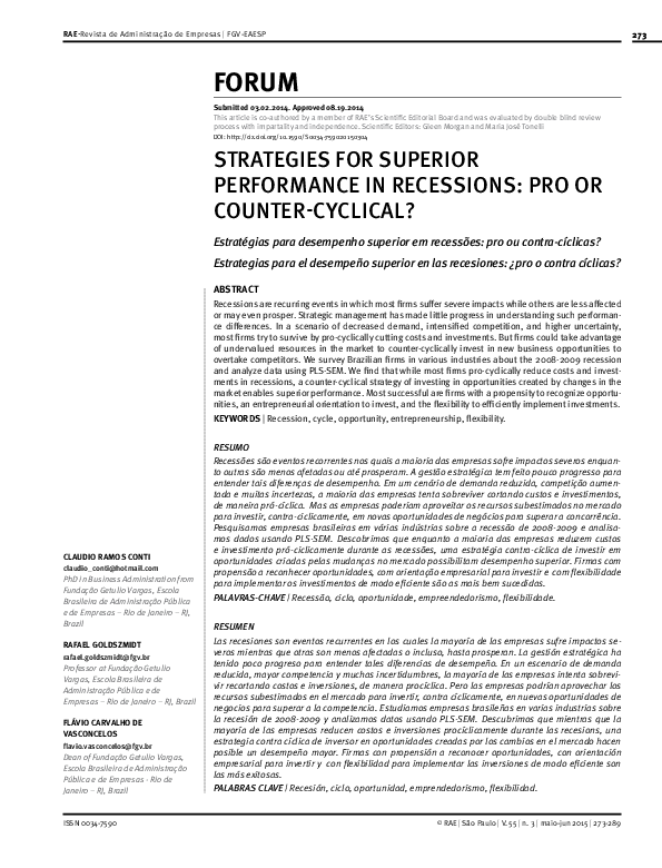 (PDF) Strategies for Superior Performance in Recessions: Pro or Counter ...