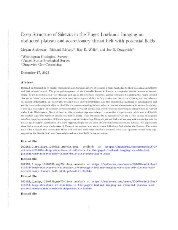 (PDF) Deep Structure of Siletzia in the Puget Lowland: Imaging an ...