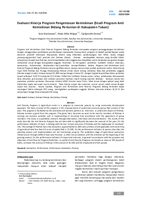 (PDF) Evaluasi Kinerja Program Pengentasan Kemiskinan (Studi Program Anti Kemiskinan Bidang ...