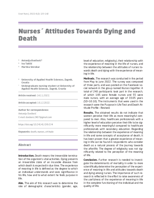 (PDF) Nurses´ Attitudes Towards Dying and Death (PDF) Nurses´ Attitudes Towards Dying and Death