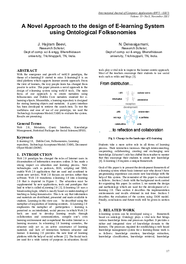 (PDF) A Novel Approach to the design of E-learning System using Ontological Folksonomies