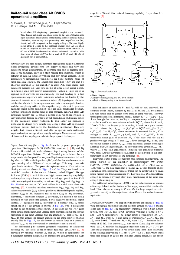 (PDF) Rail-to-rail super class AB CMOS operational amplifiers | manoj bikumandla - Academia.edu