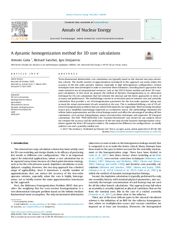 (PDF) A dynamic homogenization method for 3D core calculations