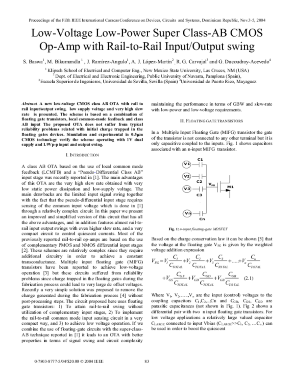 (PDF) Low-voltage low-power super class-AB CMOS op-amp with rail-to-rail input/output swing