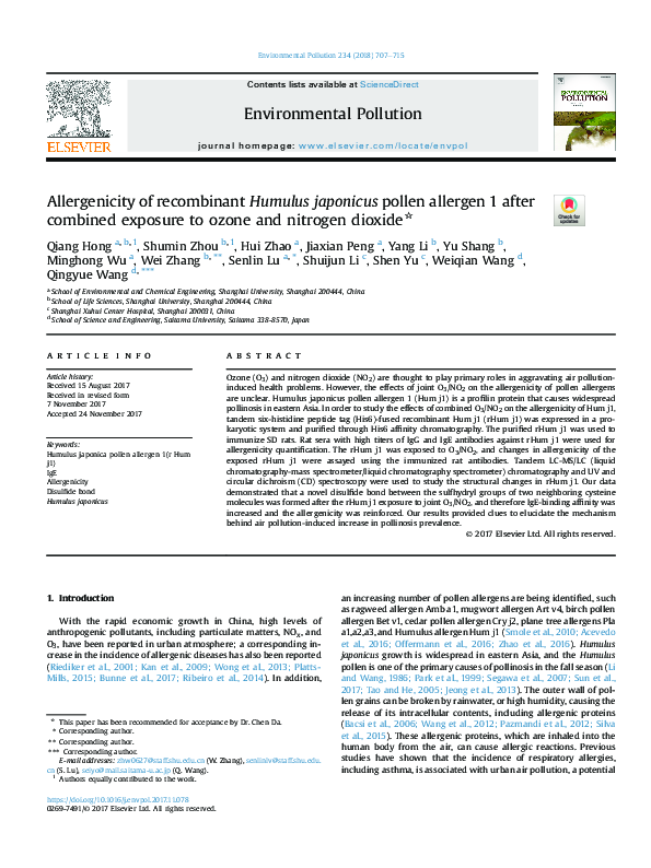 (PDF) Allergenicity of recombinant Humulus japonicus pollen allergen 1 ...