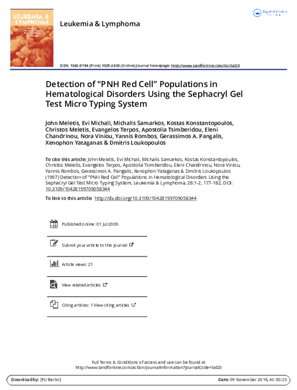 (PDF) Detection of “PNH Red Cell” Populations in Hematological ...