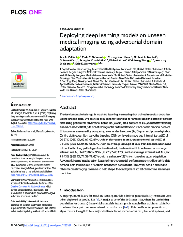 Pdf Deploying Deep Learning Models On Unseen Medical Imaging Using