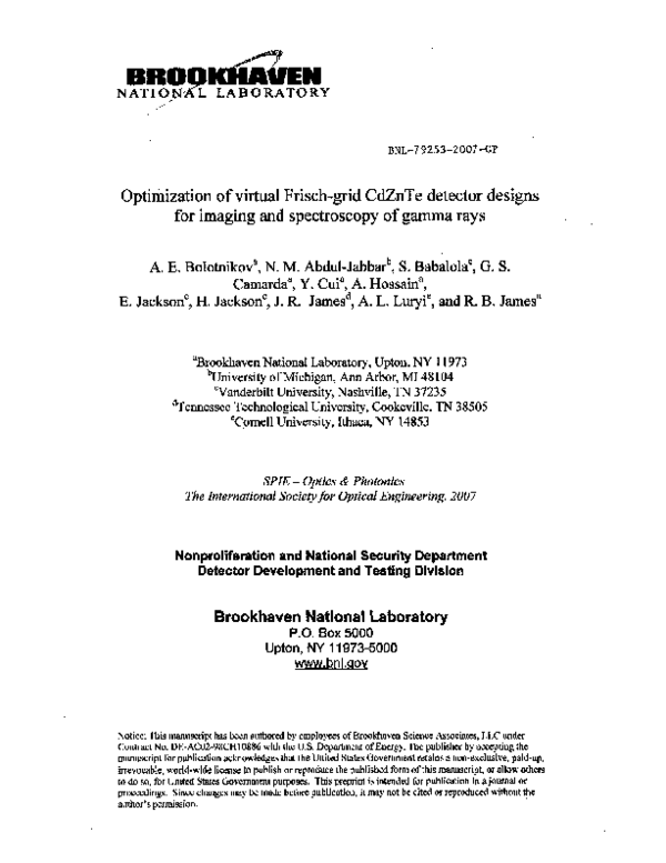 (PDF) Optimization of virtual Frisch-grid CdZnTe detector designs for imaging and spectroscopy ...