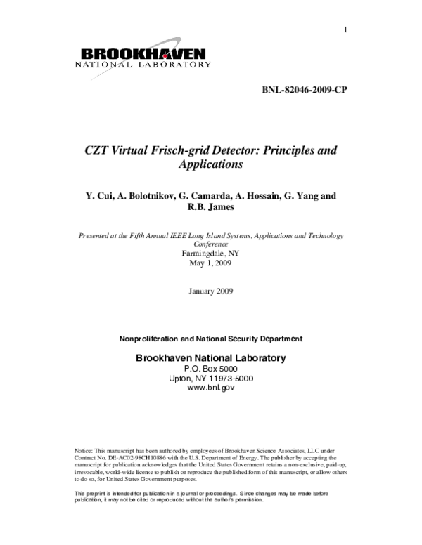 (PDF) CZT virtual Frisch-grid detector: Principles and applications