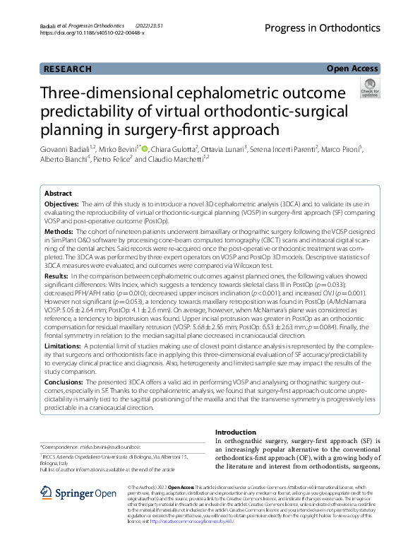 (PDF) Three-dimensional cephalometric outcome predictability of virtual orthodontic-surgical ...