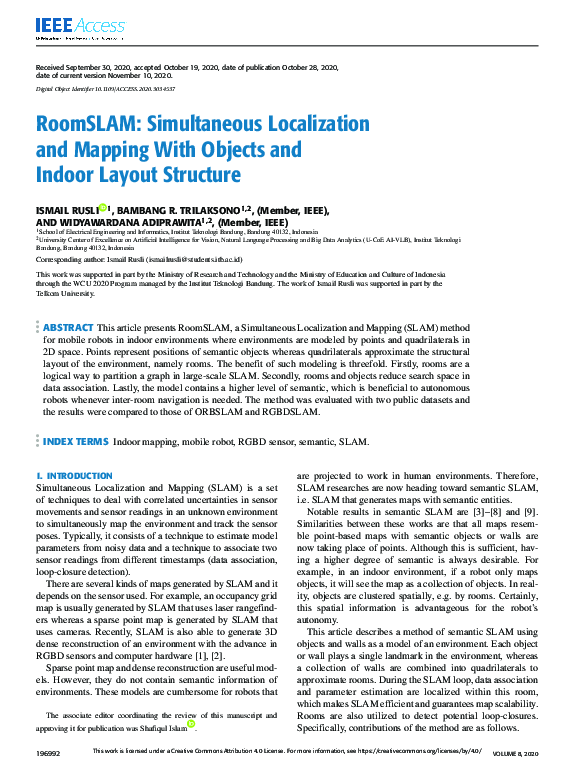 (PDF) RoomSLAM: Simultaneous Localization and Mapping With Objects and Indoor Layout Structure
