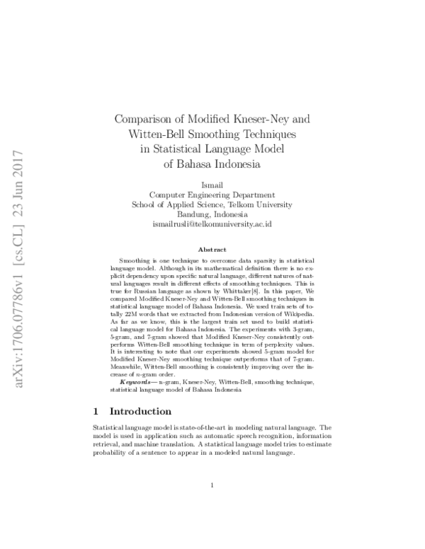 (PDF) Comparison of Modified Kneser-Ney and Witten-Bell smoothing techniques in statistical ...