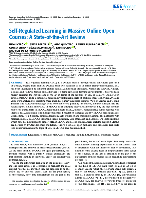 (PDF) Self-Regulated Learning in Massive Online Open Courses: A State-of-the-Art Review