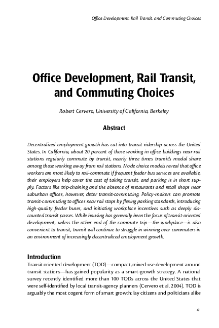 (PDF) Office Development, Rail Transit, and Commuting Choices