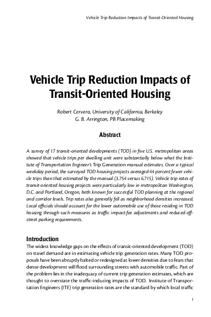(PDF) Vehicle Trip Reduction Impacts of Transit-Oriented Housing