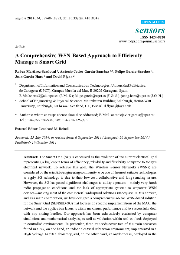 (PDF) A Comprehensive WSN-Based Approach to Efficiently Manage a Smart Grid