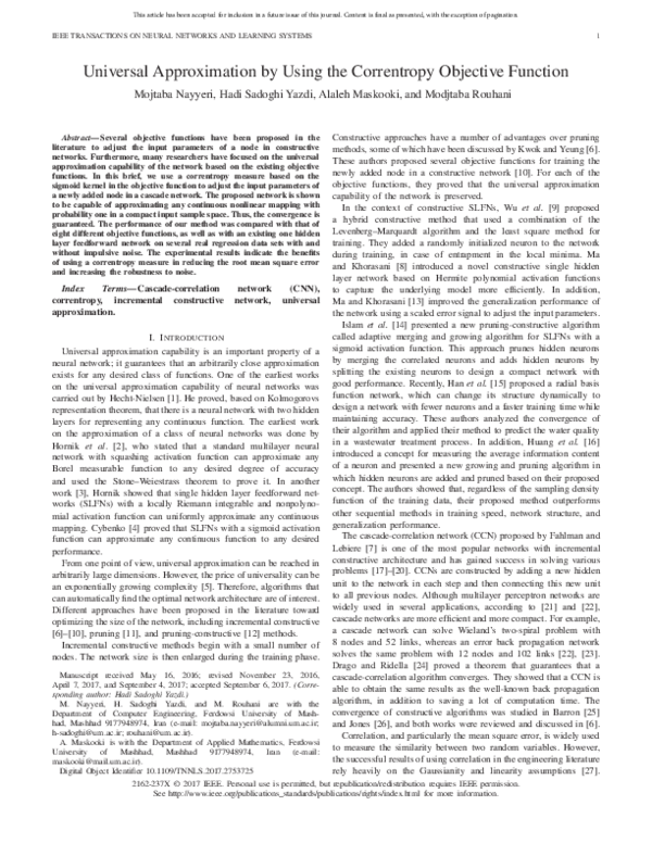 (PDF) Universal Approximation by Using the Correntropy Objective Function