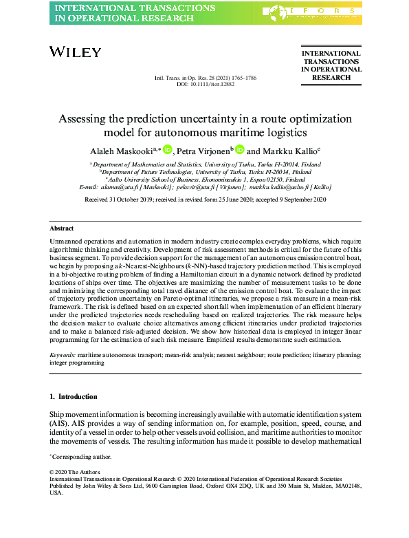 (PDF) Assessing the prediction uncertainty in a route optimization model for autonomous maritime ...