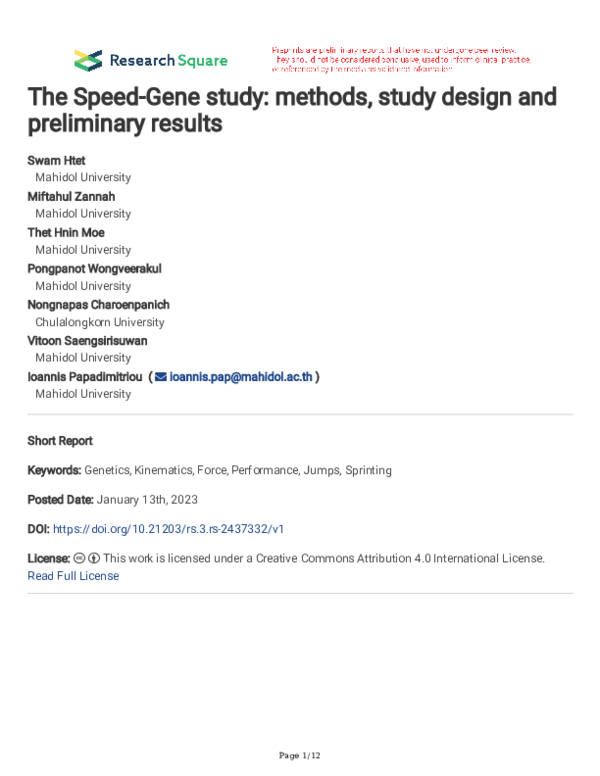 (PDF) The Speed-Gene study: methods, study design and preliminary ...
