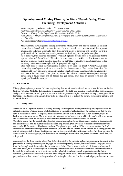 (PDF) 16-1 1 Optimization of Mining Planning in Block / Panel Caving ...