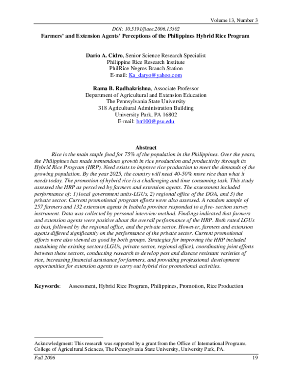 (PDF) Farmers’ and Extension Agents’ Perceptions of the Philippines ...