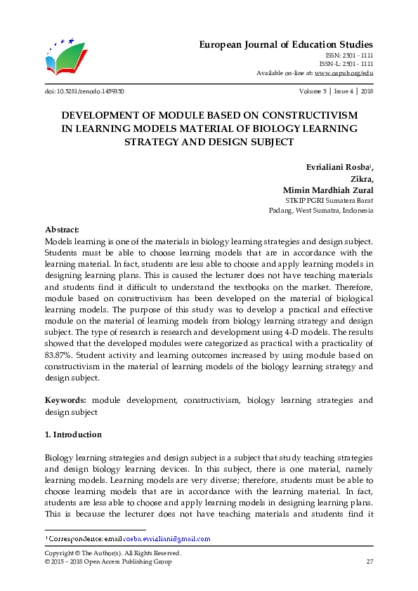 (PDF) Constructivist Module for Biology Learning Models