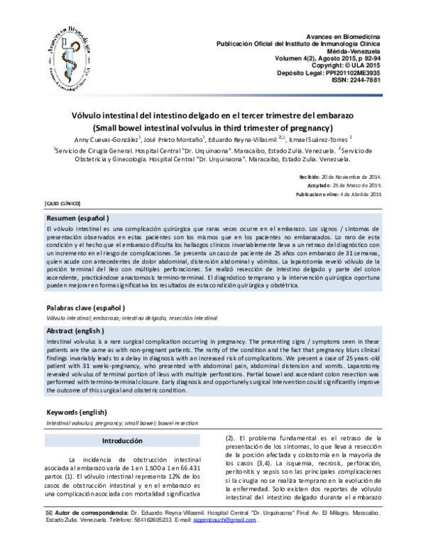 (PDF) Vólvulo intestinal del intestino delgado en el tercer trimestre ...