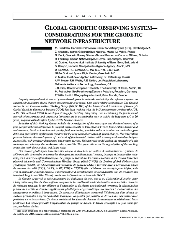 (PDF) Global Geodetic Observing System— Considerations for the Geodetic Network Infrastructure ...
