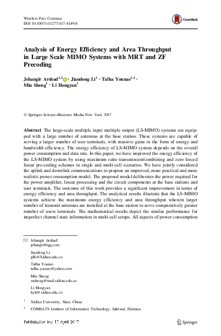 Pdf Analysis Of Energy Efficiency And Area Throughput In Large Scale Mimo Systems With Mrt And