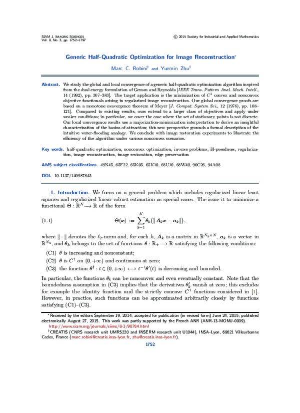 (PDF) Generic Half-Quadratic Optimization for Image Reconstruction ...