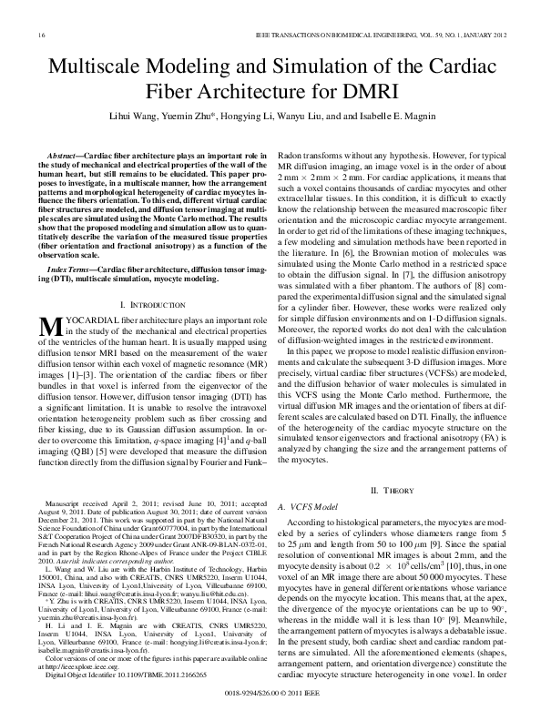 (PDF) Multiscale Modeling and Simulation of the Cardiac Fiber Architecture for DMRI | Yue-min ...