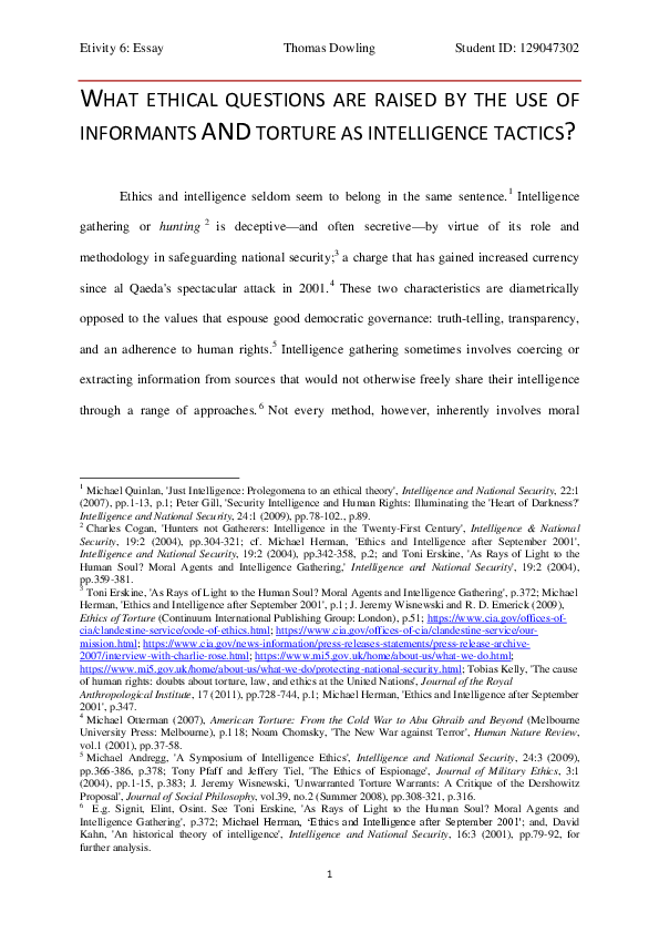 (PDF) Essay: What Ethical Questions are Raised by the Use of Informants AND Torture as ...