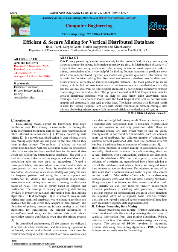 (PDF) Secure Mining for Vertical Distributed Data