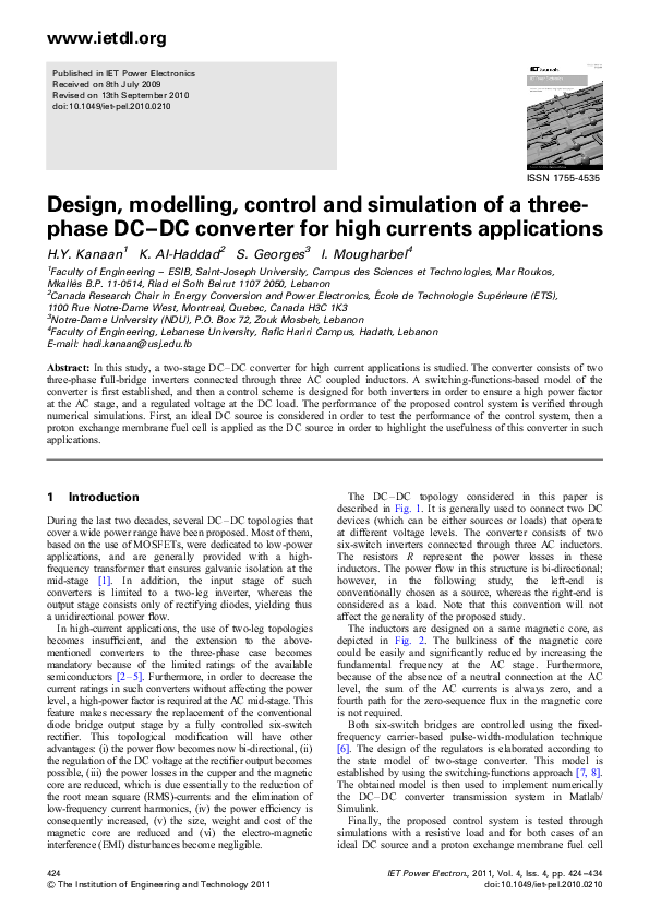 (PDF) Design, modelling, control and simulation of a three-phase DC–DC ...