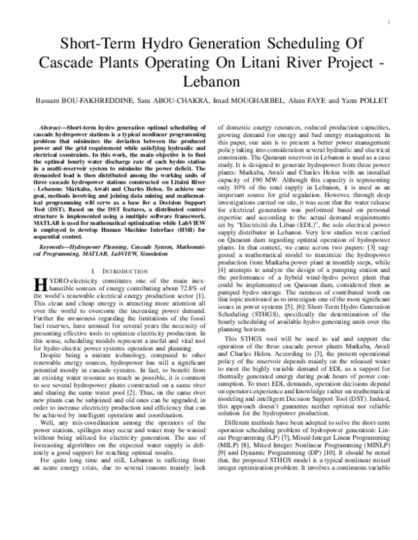 (PDF) Short-term hydro generation scheduling of cascade plants operating on Litani River project ...
