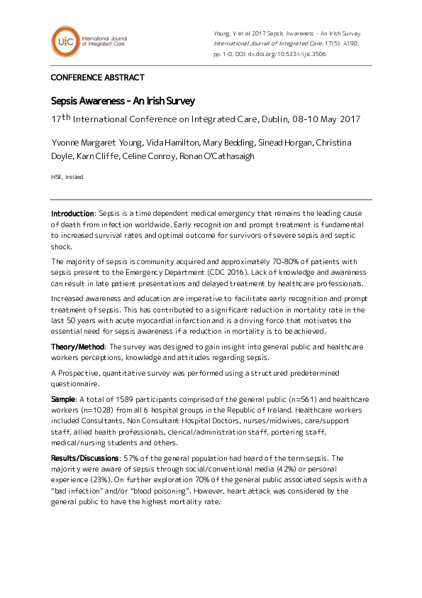(PDF) Sepsis Awareness - An Irish Survey