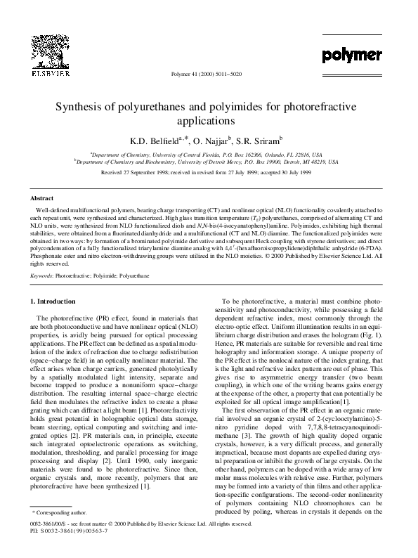 (PDF) Synthesis of polyurethanes and polyimides for photorefractive applications