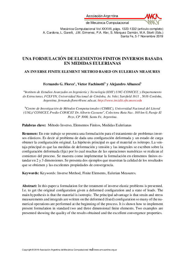 (PDF) Una Formulación de Elementos Finitos Inversos Basada en Medidas Eulerianas