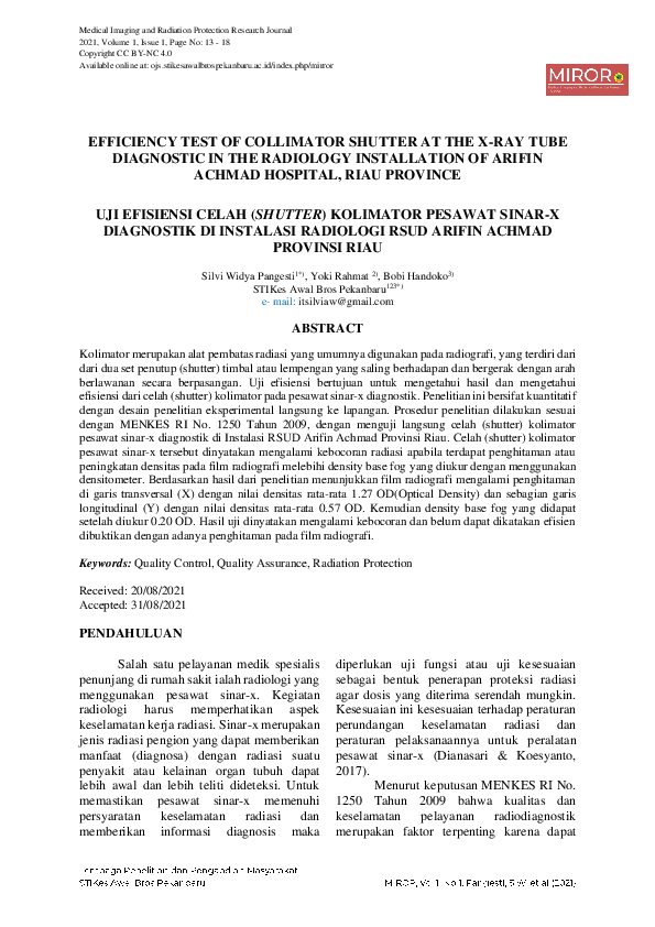 (PDF) Efficiency Test of Collimator Shutter at the X-Ray Tube ...