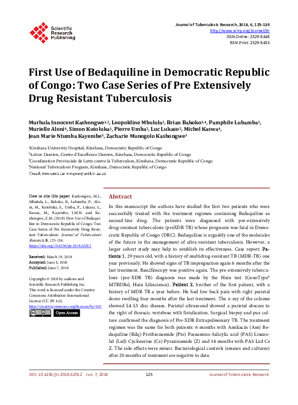 (PDF) First Use of Bedaquiline in Democratic Republic of Congo: Two ...
