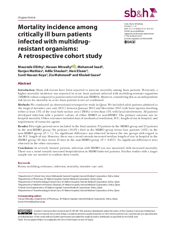 (PDF) Mortality incidence among critically ill burn patients infected ...